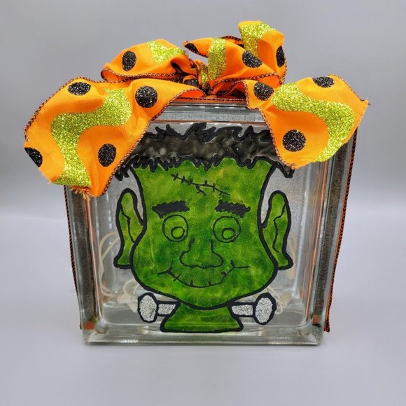 Unbranded | Holiday | Halloween Frankenstein Hand Painted Glass Cube ...